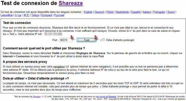 Shareaza Connection Test/fr - Shareaza Wiki