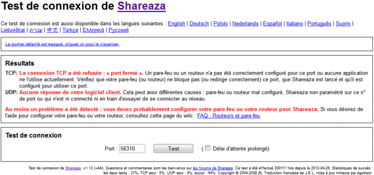 Shareaza Connection Test/fr - Shareaza Wiki